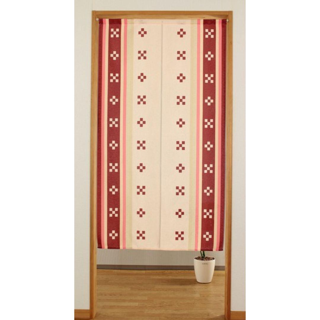 Noren Traditional Five & Four Square Red Kasuri Pattern Doorway Curtai