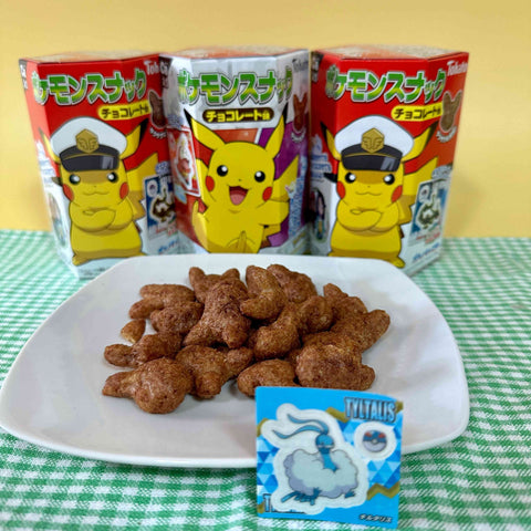 Tohato Pikachu Shaped Chocolate Corn Puff Snack + Pokemon Sticker 23g ...