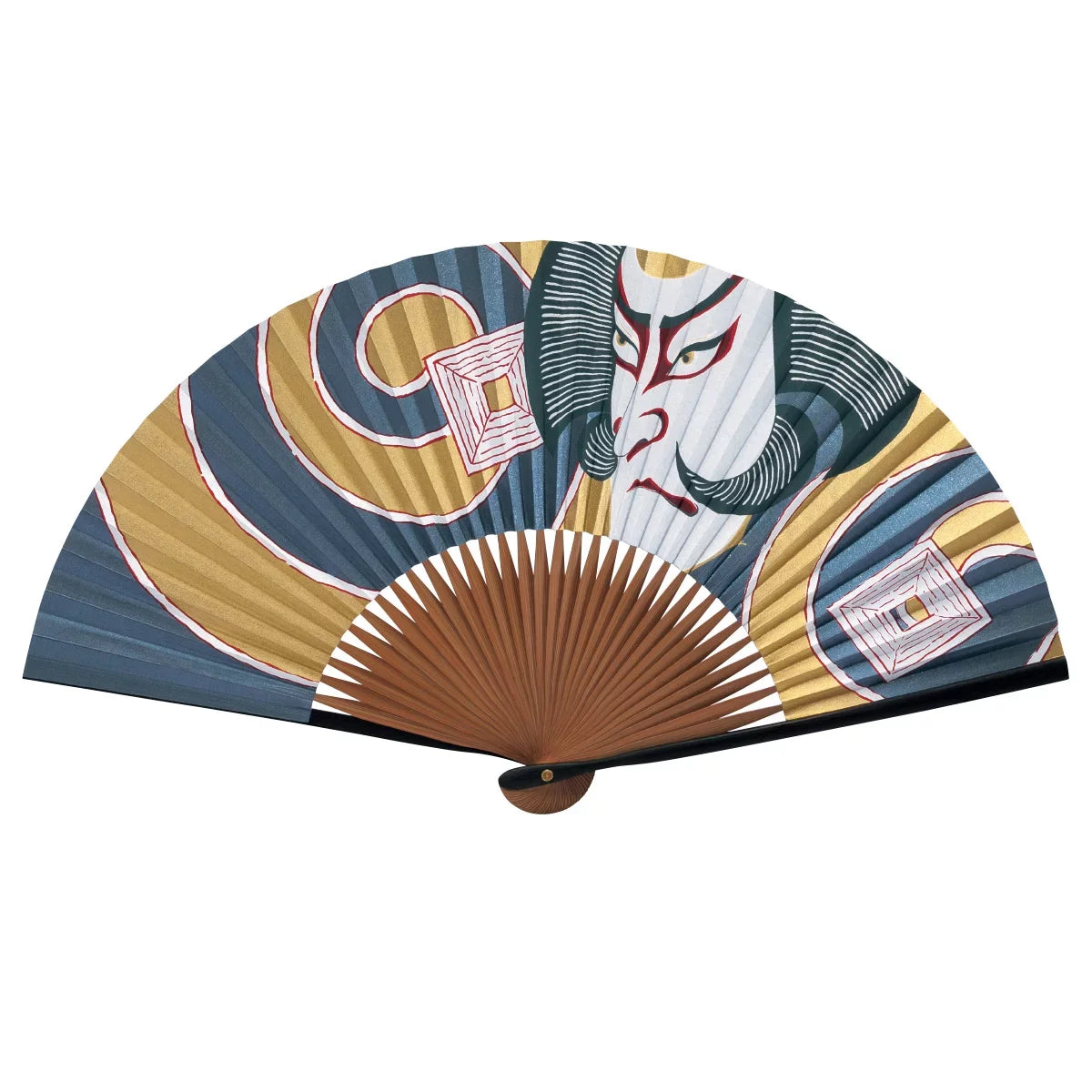 Yamani Blue & Gold Kabuki Design Japanese Sensu Folding Fan 21.5cm ...